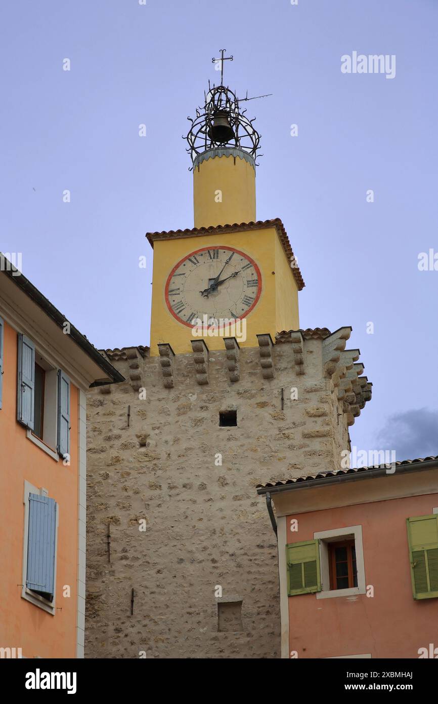 Tour de l'Horloge, clock tower with bell cage, clock, town gate ...