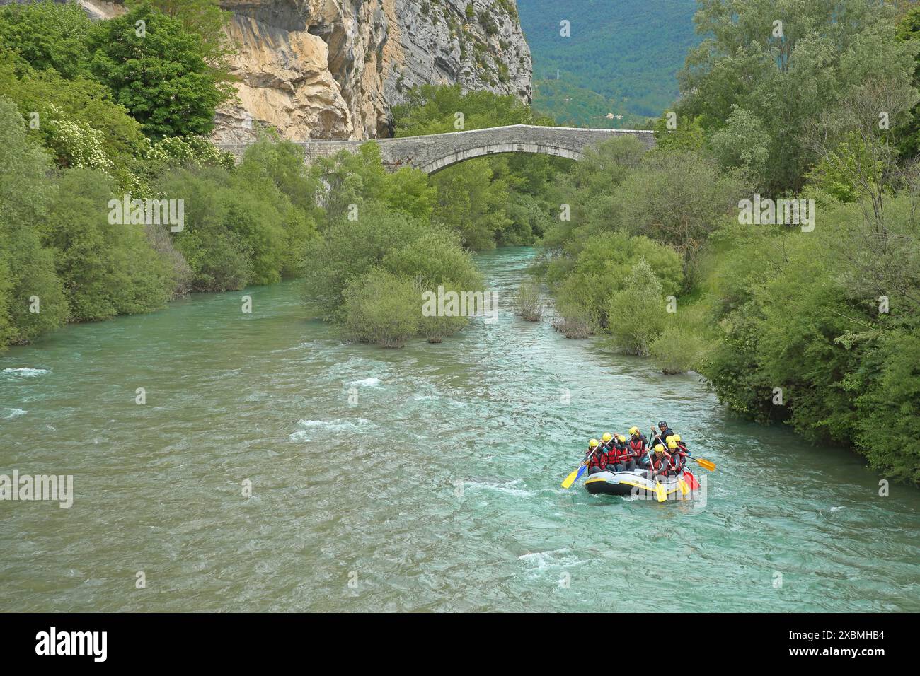 Stone arch bridge Pont du Roc built in the 15th century over the river ...