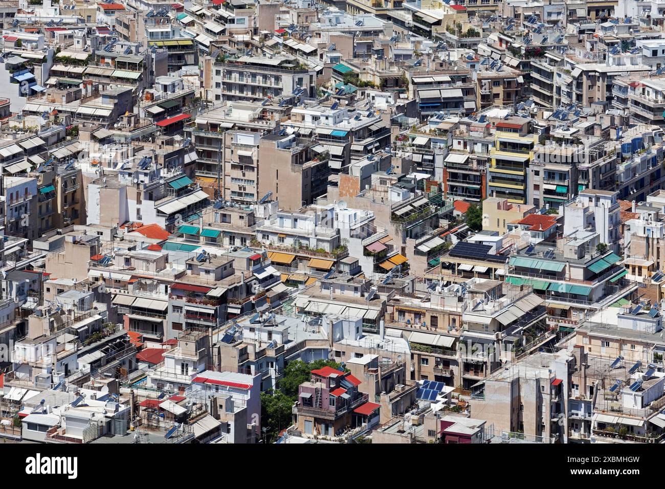 View of densely built-up metropolis, sea of houses without greenery ...