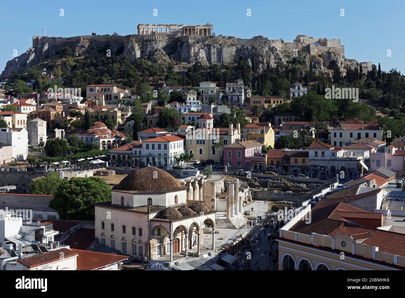 View of Monastiraki Square and Acropolis, Ottoman mosque from 1759 ...
