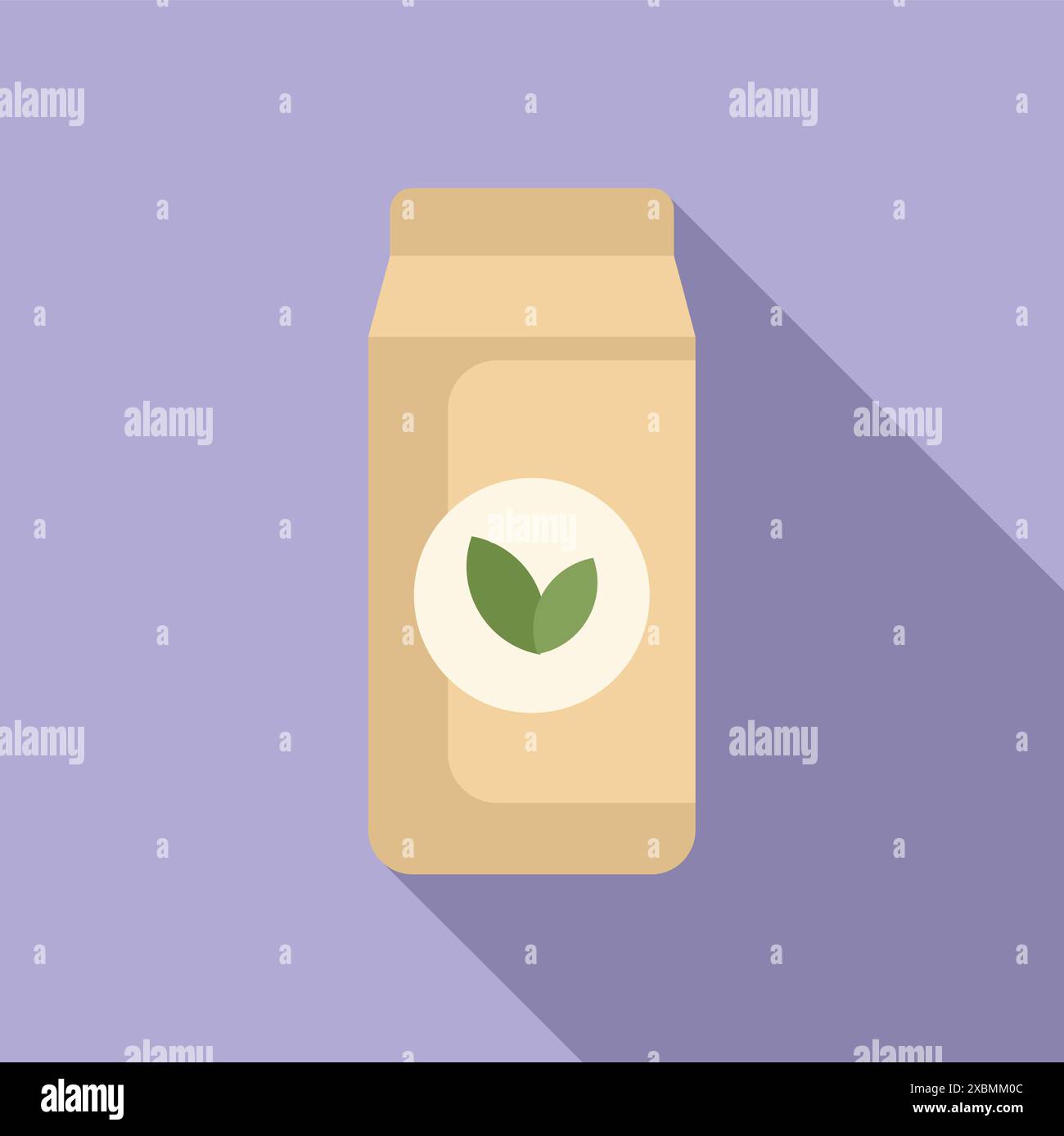Minimalist illustration of a cardboard package with green leaves logo ...