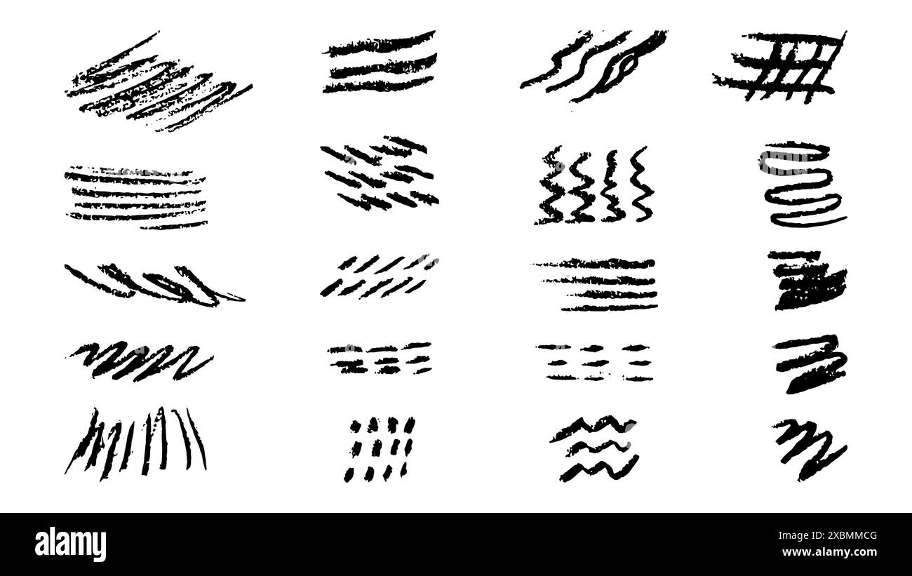 Doodles with the texture of charcoal pencil. Set elements imitating ...