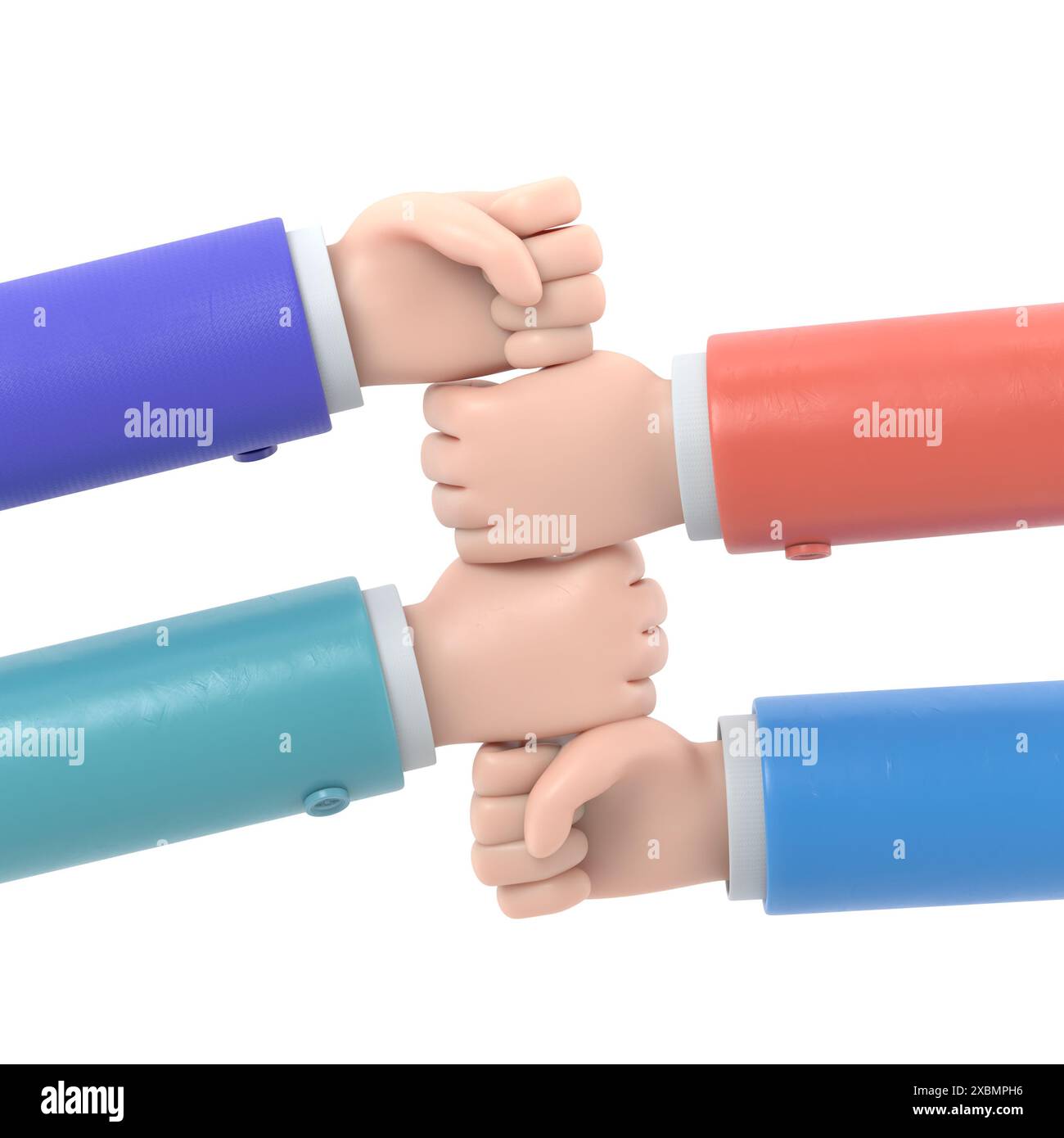 Cartoon Gesture Icon Mockup.Three human join hands together ...