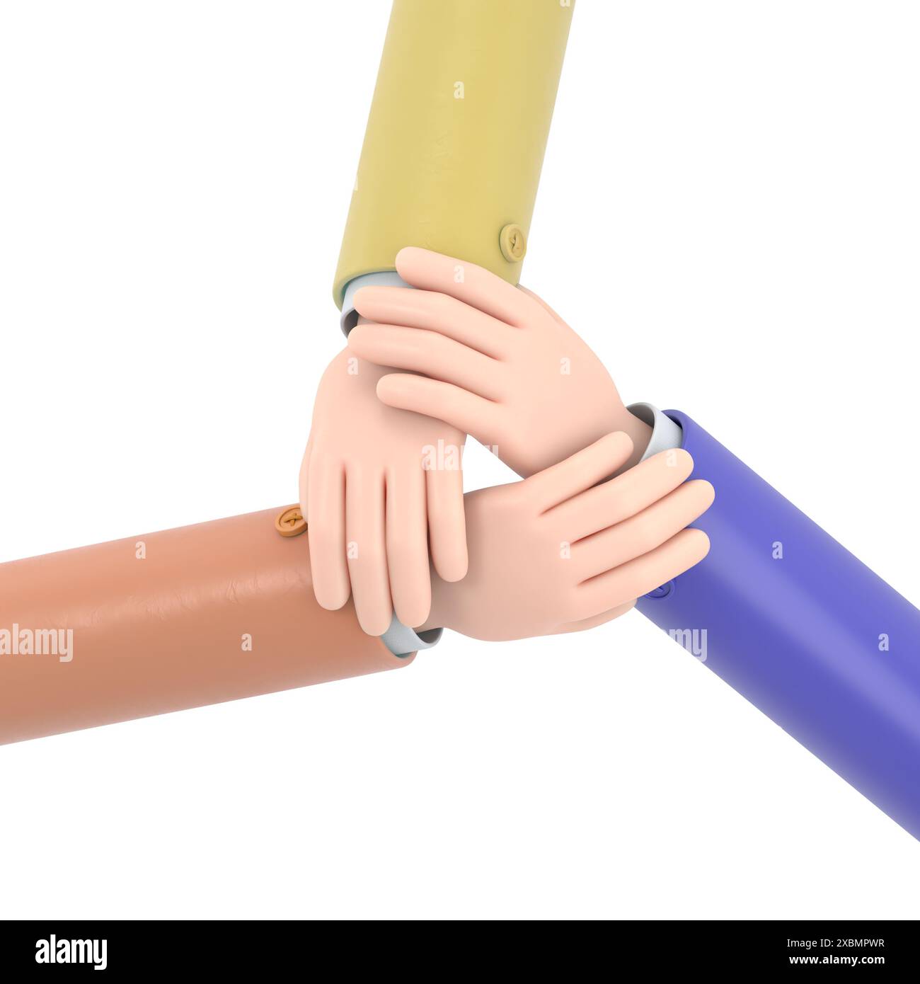 Cartoon Gesture Icon Mockup.Three human join hands together ...