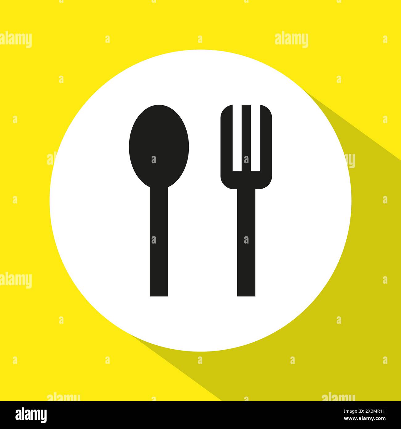 Spoon fork icon. Yellow background vector. Dining utensil symbol ...
