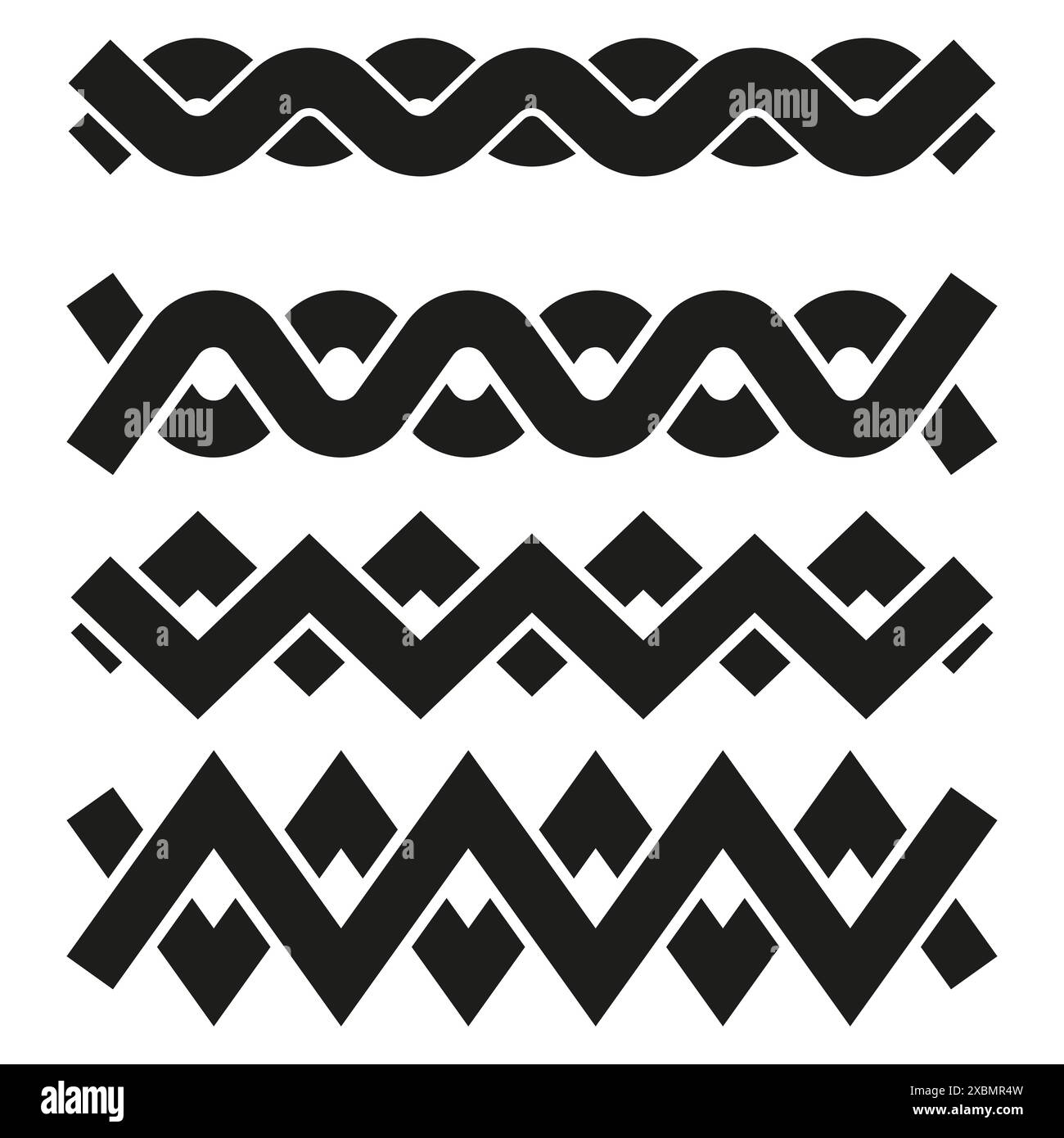 Geometric pattern borders. Four black designs. Abstract vector elements ...