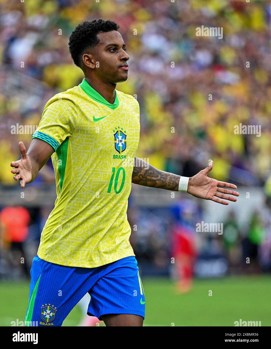Orlando, United States. 12th June, 2024. Rodrygo of Brazil celebrates ...