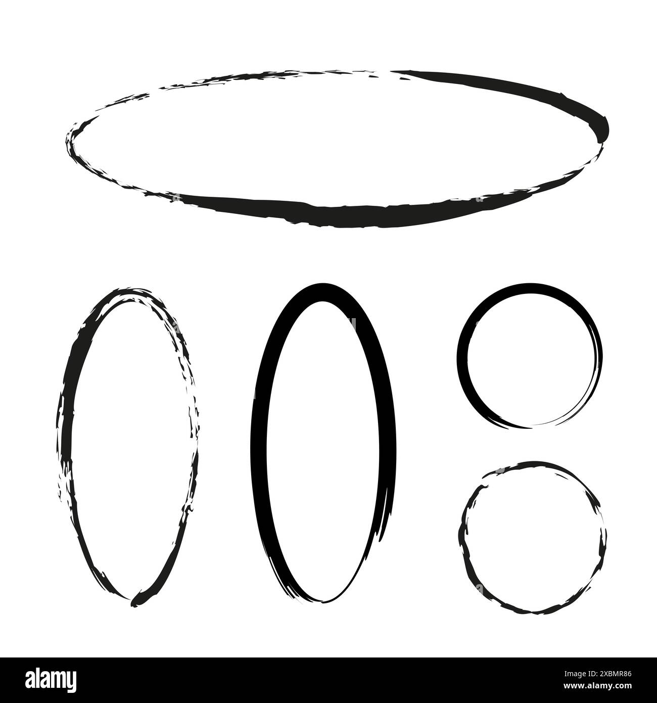 Grunge oval frames. Hand drawn vector. Abstract black shapes. Rough ...