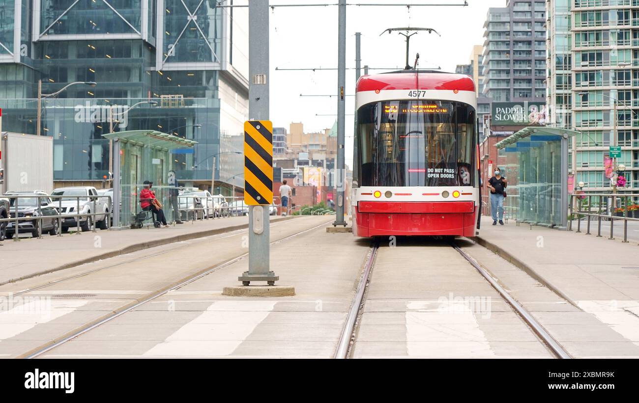 Street view of new TTC Bombardier-made streetcar in downtown Toronto's ...