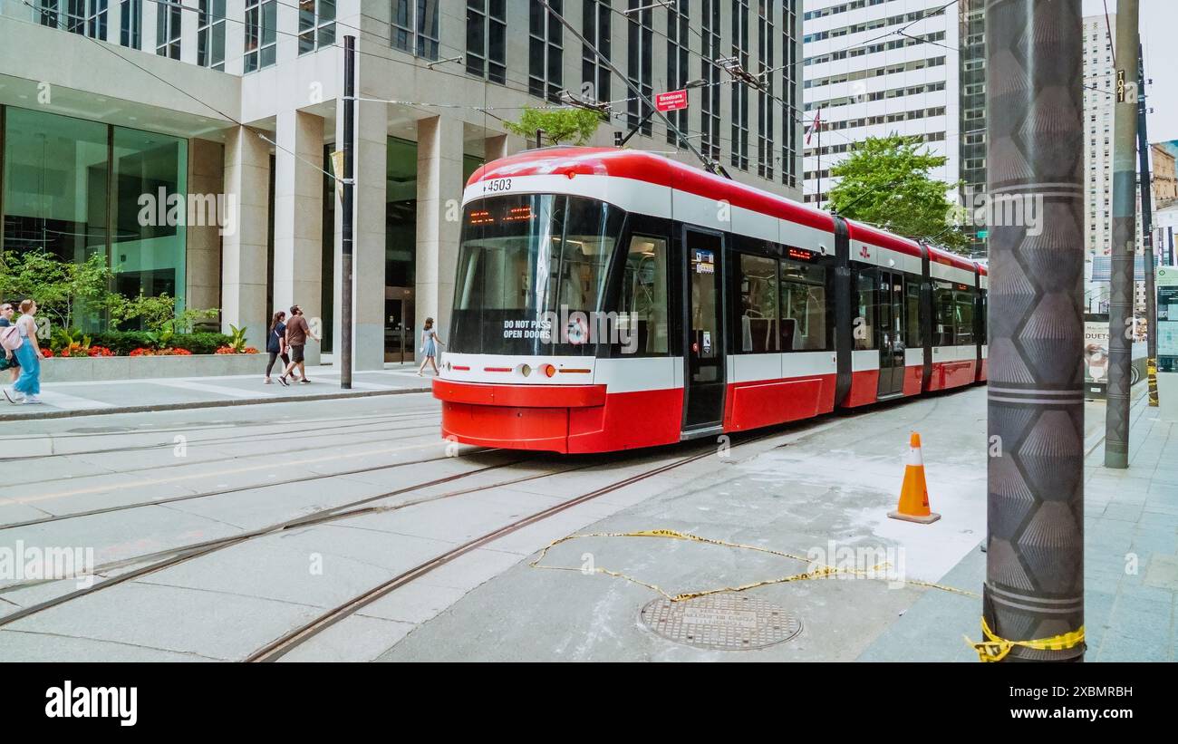 Street view of new TTC Bombardier-made streetcar in downtown Toronto's ...