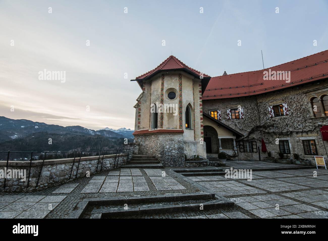 Bled Castle, empty during a winter evening. Slovenia Stock Photo - Alamy