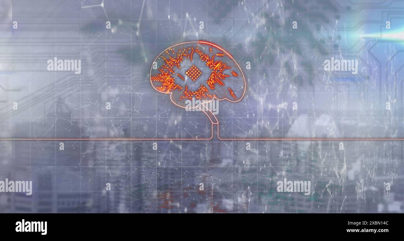 Image of human brain formed with computer circuit board and data ...