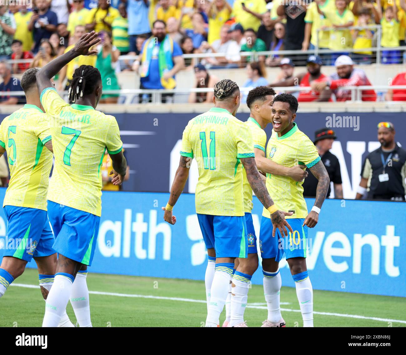 Orlando, Florida, USA. 12th June, 2024. Teammates congratulate Brazil ...