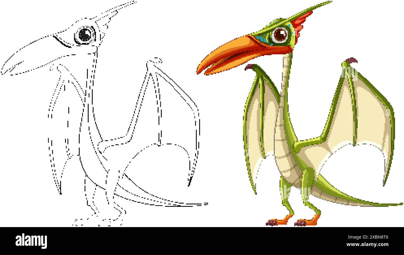 Vector illustration of a pterosaur in color and outline Stock Vector ...