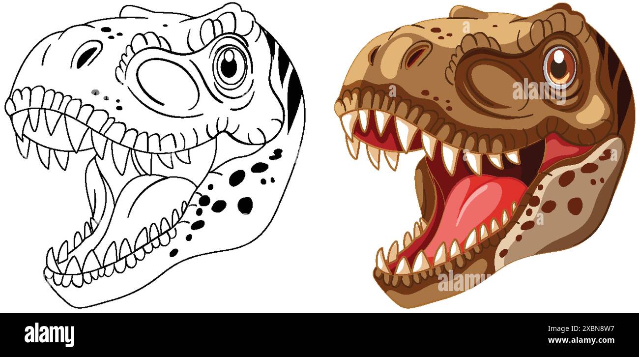 Detailed dinosaur head in color and outline Stock Vector Image & Art ...