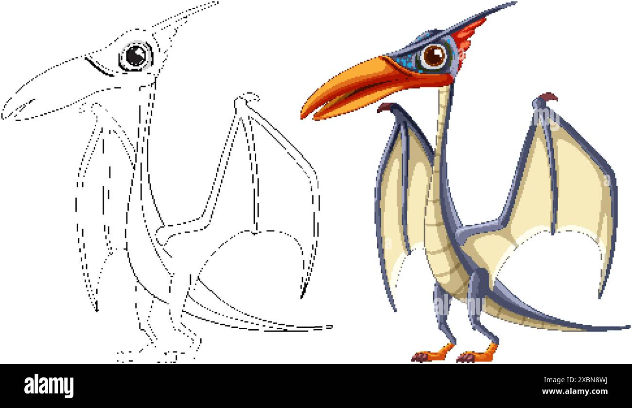 Vector illustration of a pterosaur in color and outline Stock Vector ...