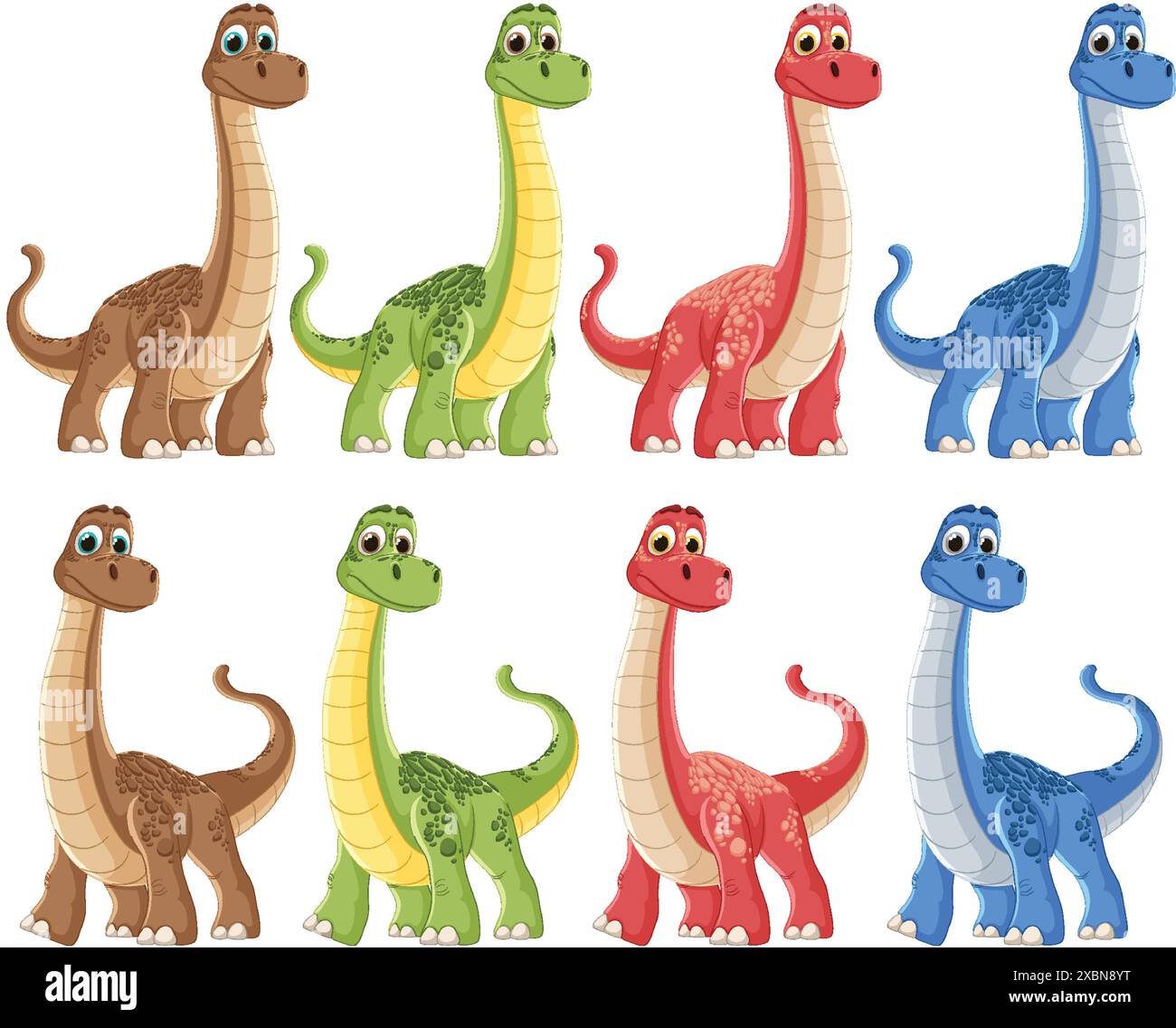 Eight cute dinosaurs in various colors and poses Stock Vector Image ...