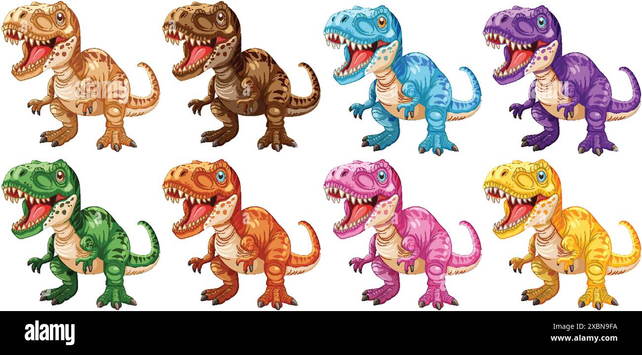 Nine vibrant dinosaurs in various colors Stock Vector Image & Art - Alamy