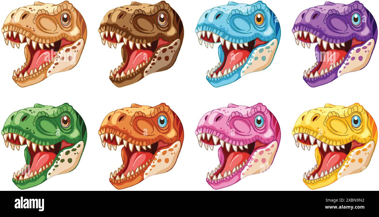 Eight vibrant dinosaur heads in various colors Stock Vector Image & Art ...