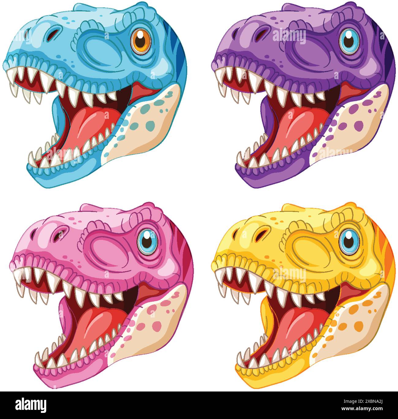 Four vibrant dinosaur heads in different colors Stock Vector Image ...