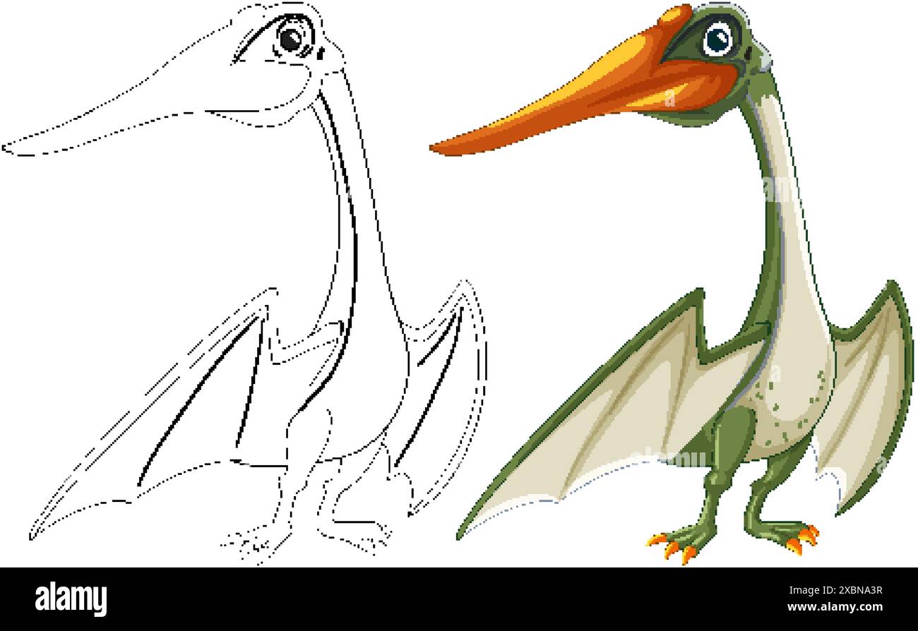 Vector illustration of a pterosaur in color and outline Stock Vector ...