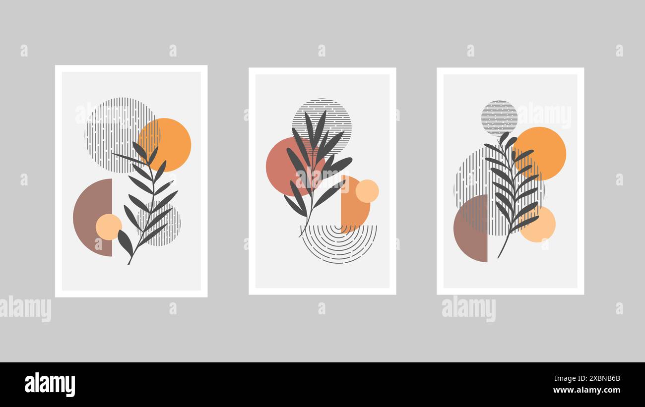 Set of 3 Minimalist wall art. Abstract geometric prints for boho aesthetic interior. Home decor ...