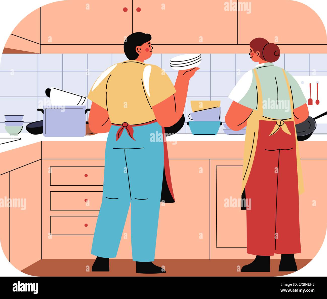 Couple Washing Dishes Together Stock Vector Image & Art - Alamy
