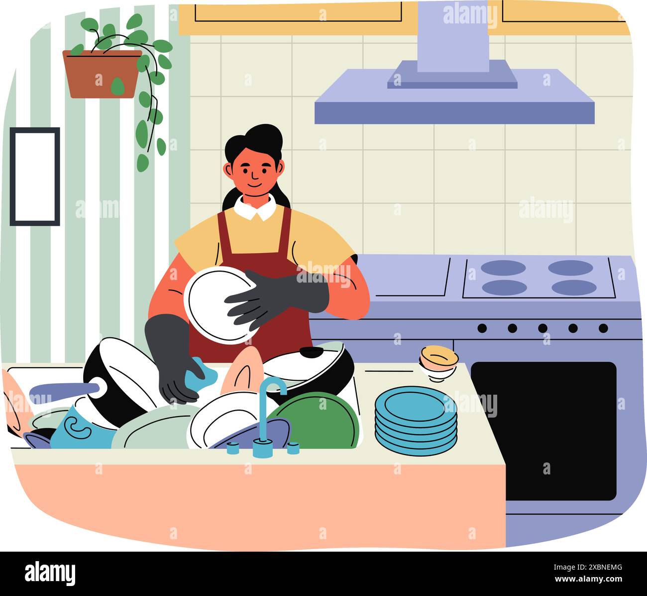 Man Washing Dishes Kitchen vector Stock Vector Image & Art - Alamy