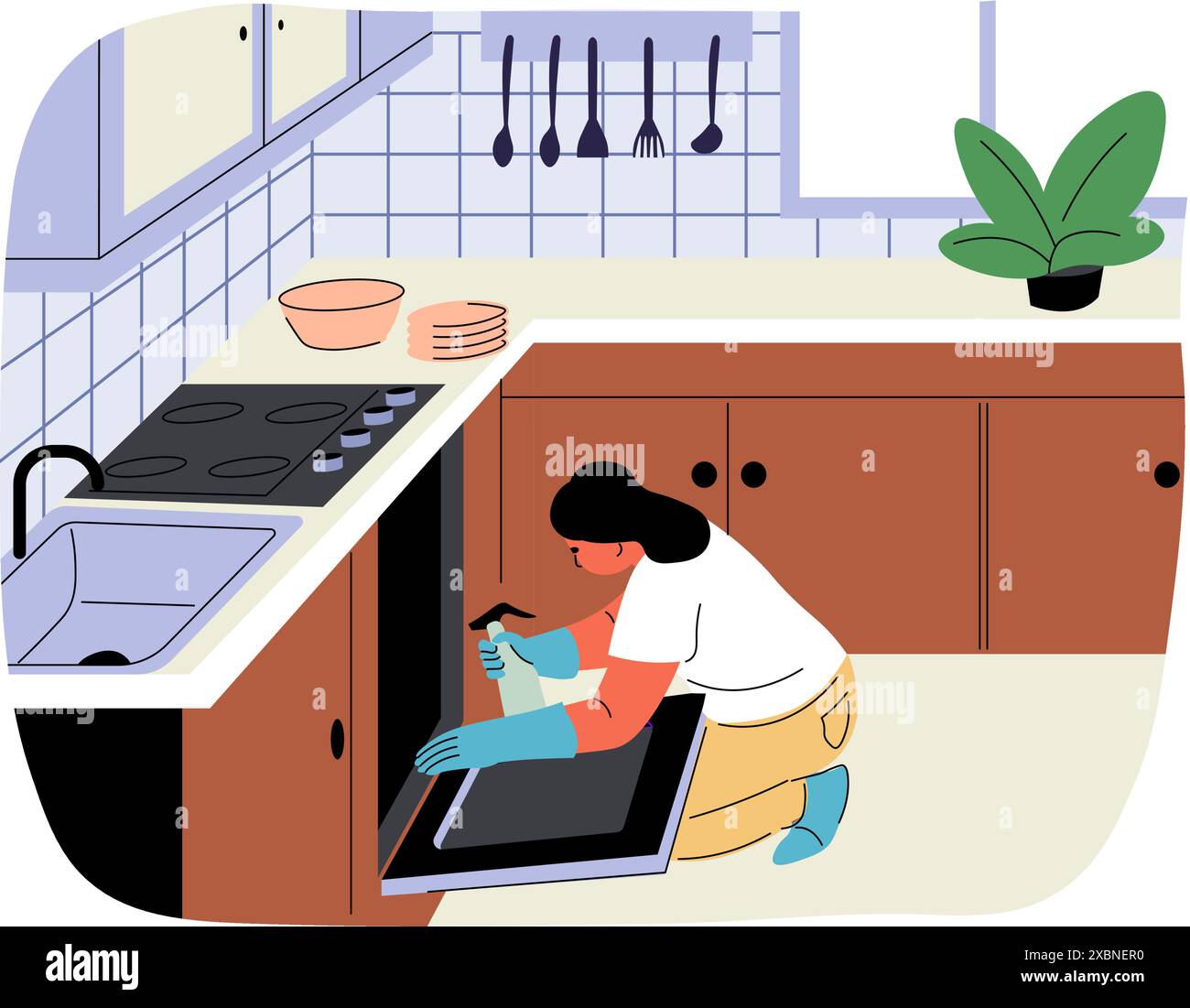 Woman Cleaning Oven Kitchen vector Stock Vector Image & Art - Alamy