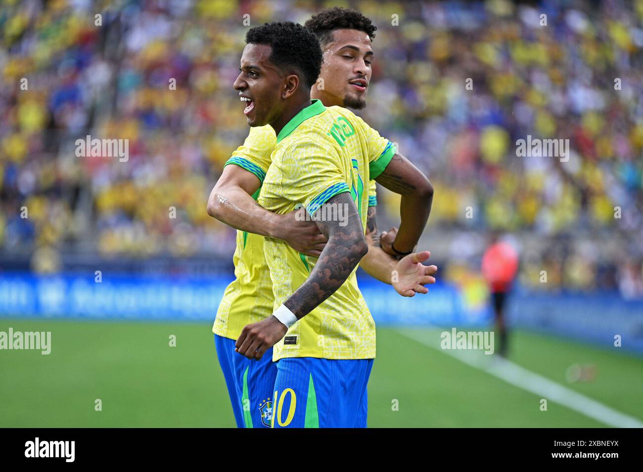 Orlando, United States. 12th June, 2024. Rodrygo of Brazil, celebrates ...