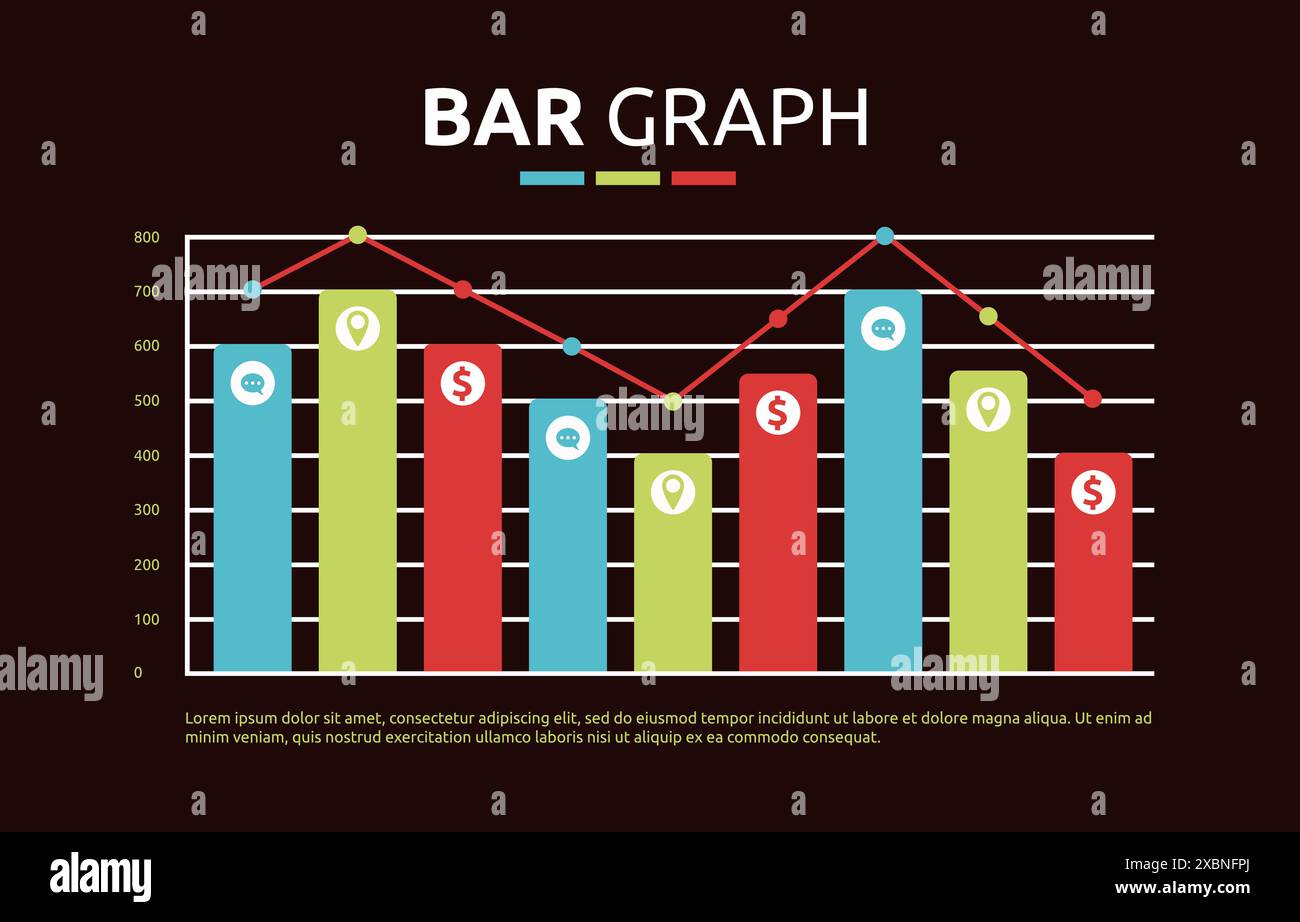 Flat Design Illustration of Fluctuation Bar Graph Chart Diagram for ...