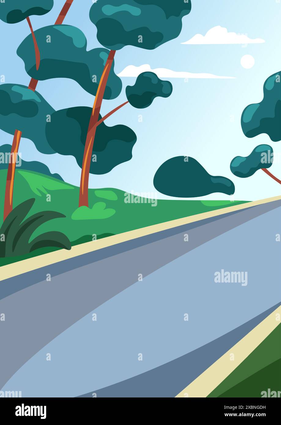 Serene Road Through Dense Forest Stock Vector Image & Art - Alamy