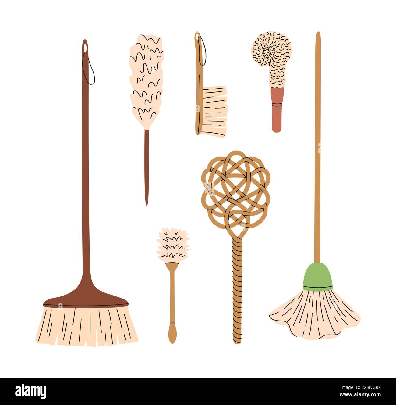 Set of eco-friendly cleaning products. Mops and brushes. Organic ...