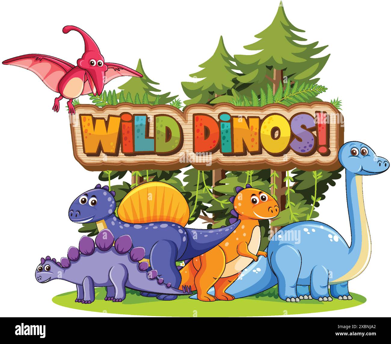 Colorful dinosaurs in a lush forest setting Stock Vector Image & Art ...