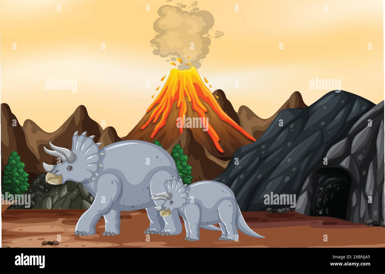Two dinosaurs near an erupting volcano Stock Vector Image & Art - Alamy