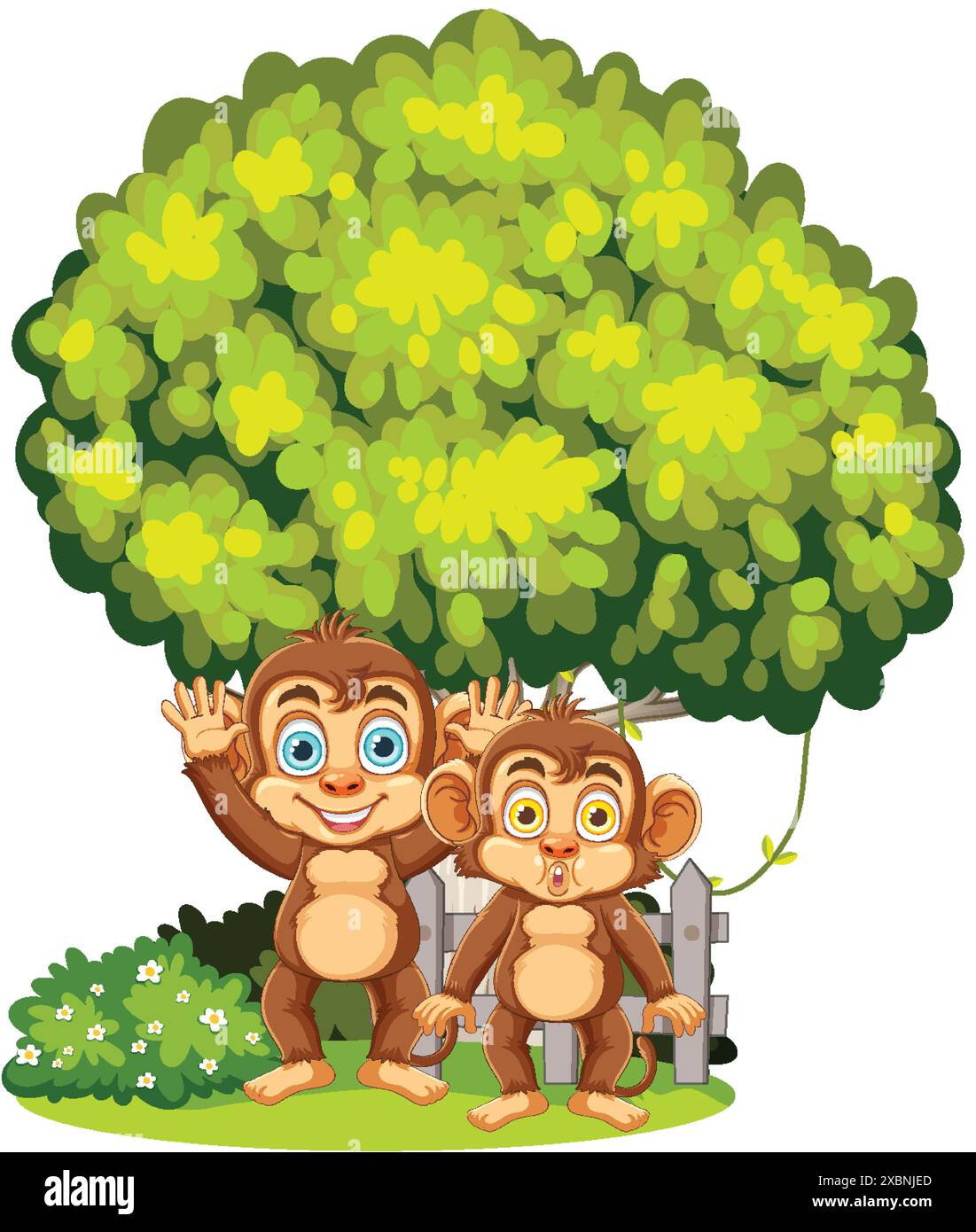 Two monkeys playing near a tree Stock Vector Image & Art - Alamy