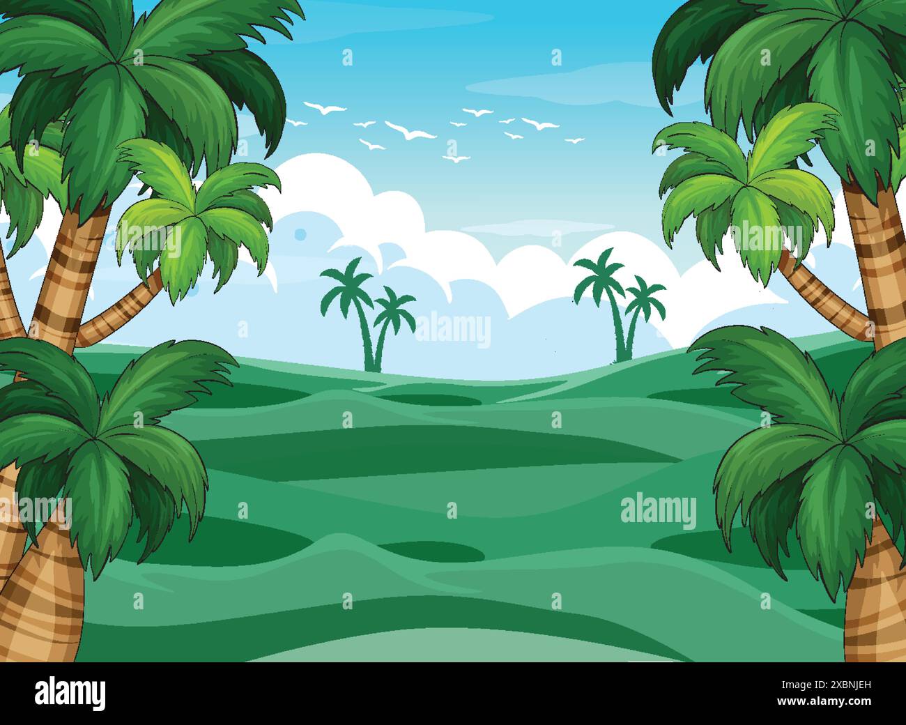 Lush green scenery with palm trees Stock Vector Image & Art - Alamy