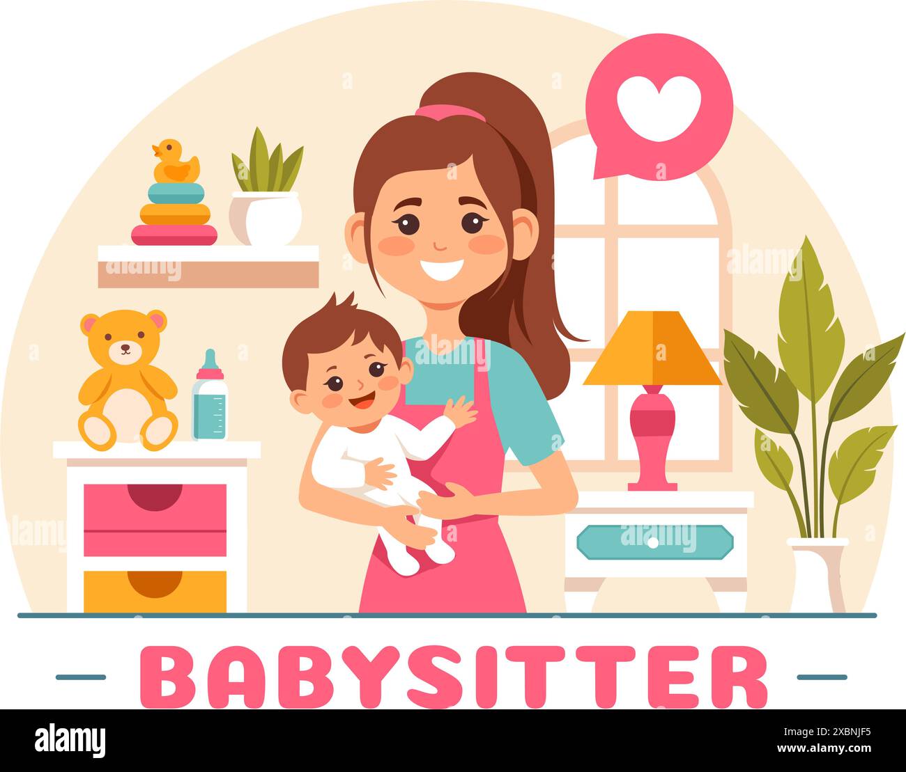 Babysitter or Nanny Services Vector Illustration for Caring for Babies ...