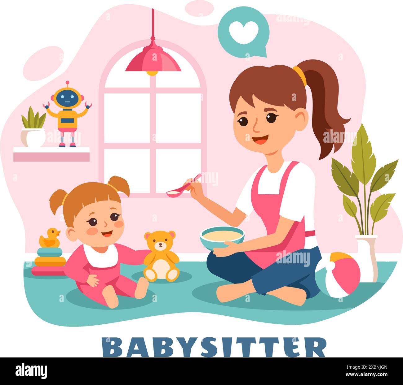 Babysitter or Nanny Services Vector Illustration for Caring for Babies ...