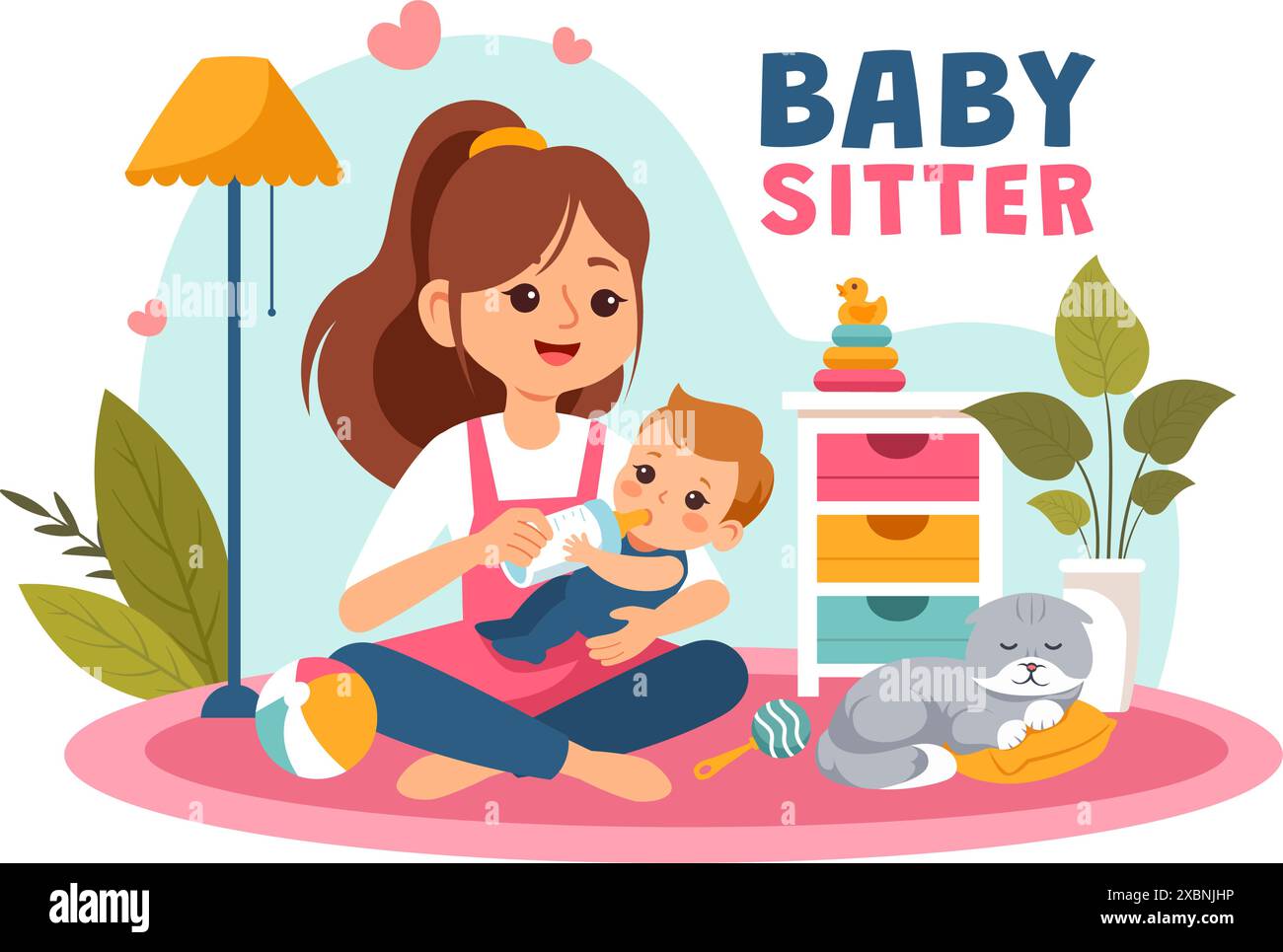 Babysitter or Nanny Services Vector Illustration for Caring for Babies ...