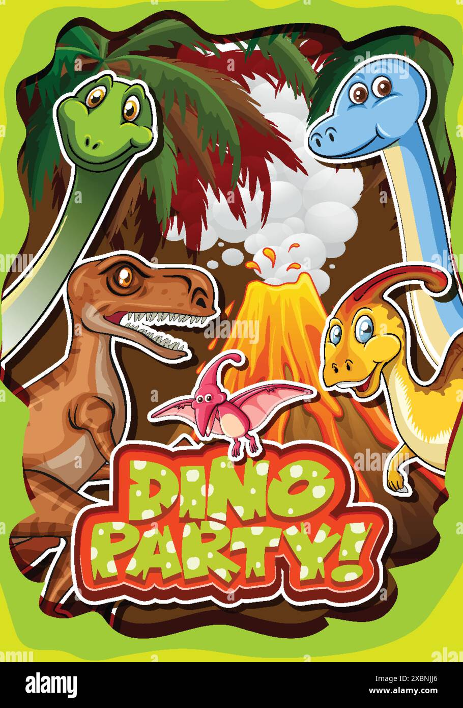 Colorful dinosaurs with a volcano background Stock Vector Image & Art ...