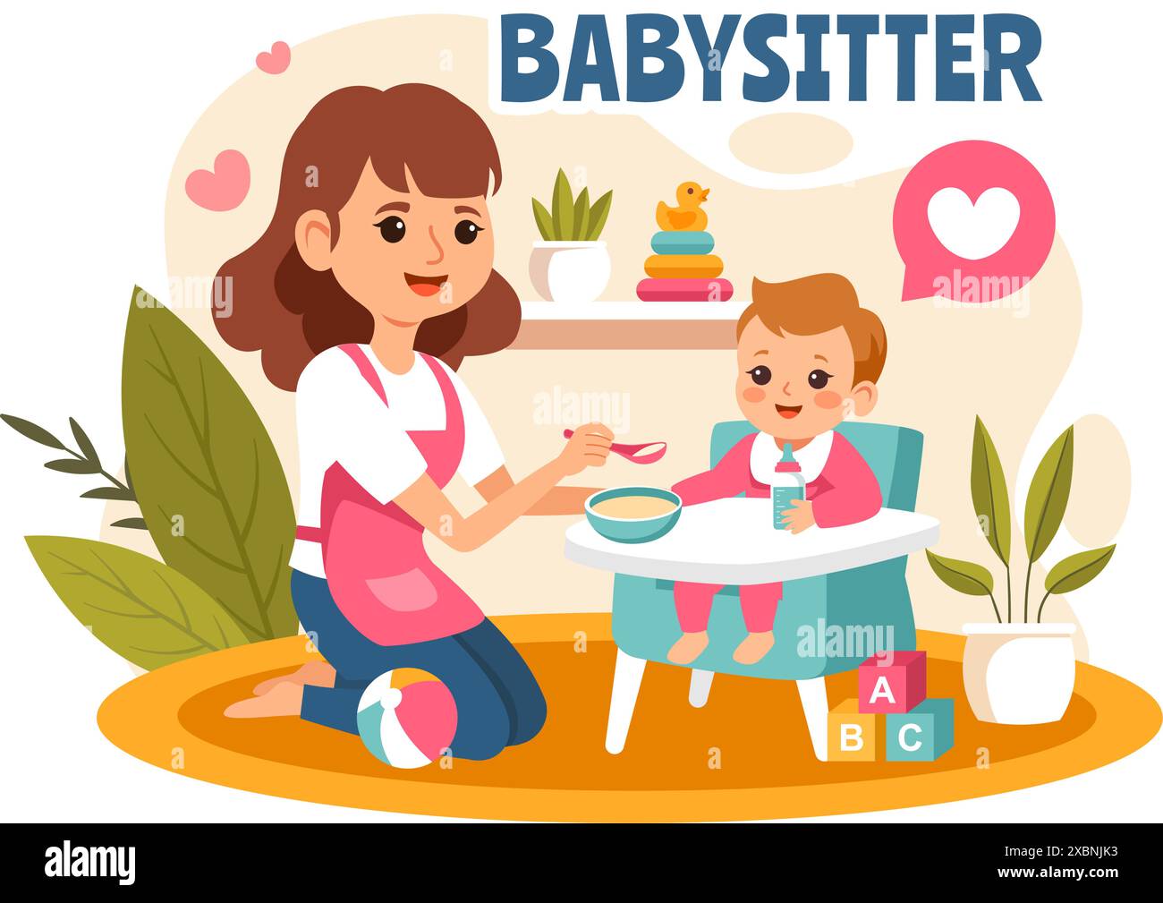 Babysitter or Nanny Services Vector Illustration for Caring for Babies ...