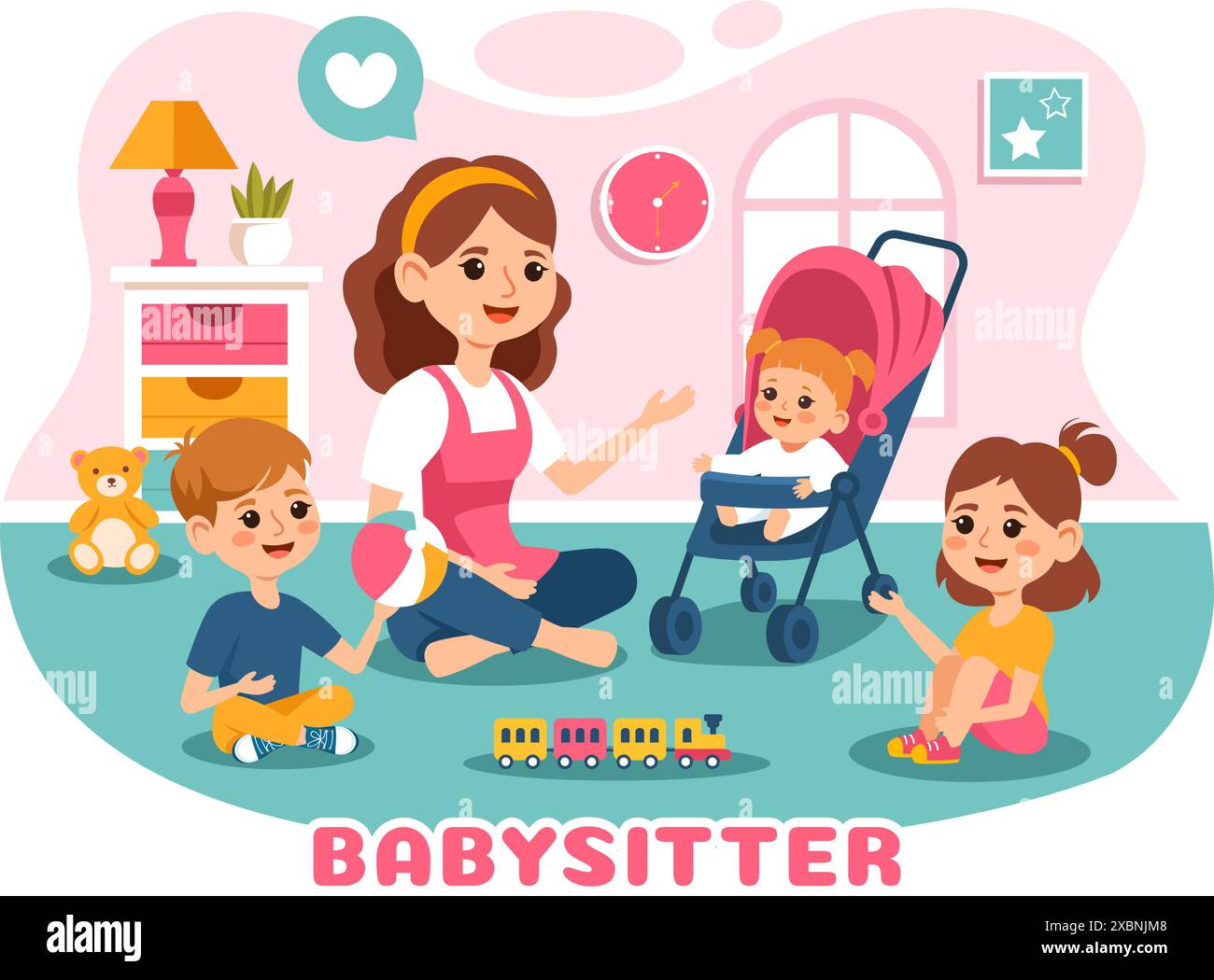 Babysitter or Nanny Services Vector Illustration for Caring for Babies ...