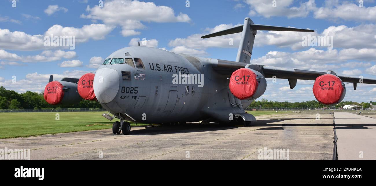 A U.S. Air Force C-17 Globemaster III cargo plane on the tarmac at Wright-Patterson Air Force ...