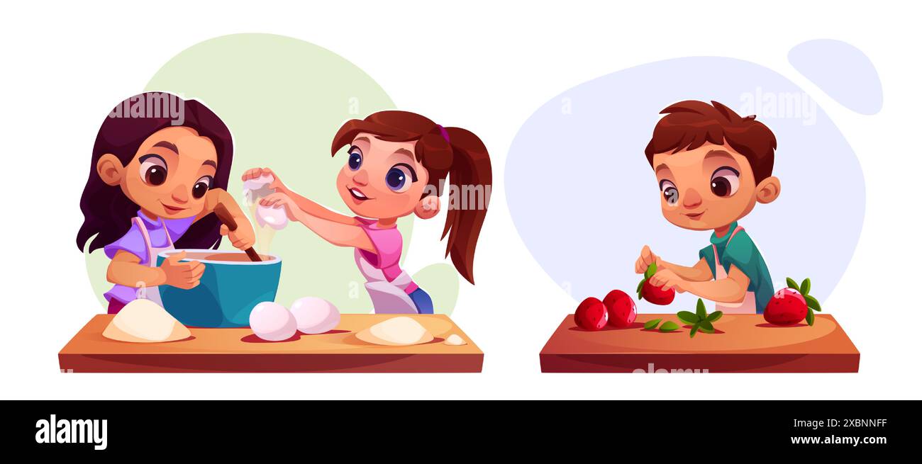 Children character cook cute cartoon illustration. Girl baker on ...