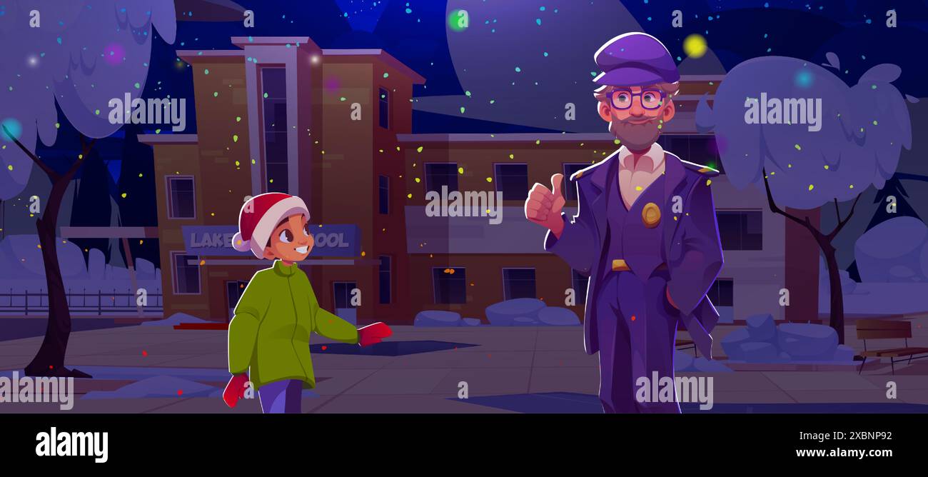 Kid boy in Christmas Santa hat and police officer with thumbs up hand ...