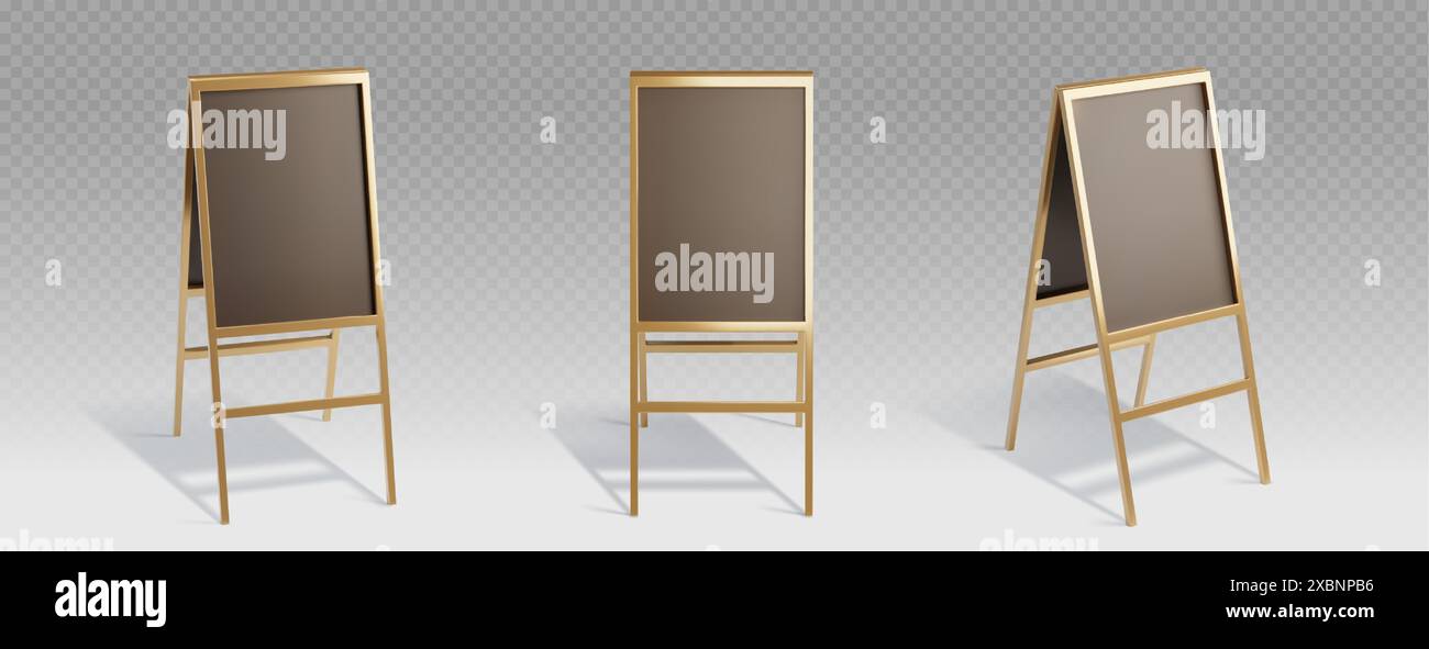 Gold easel stand board mockup. Advertising sandwich billboard frame. 3d ...