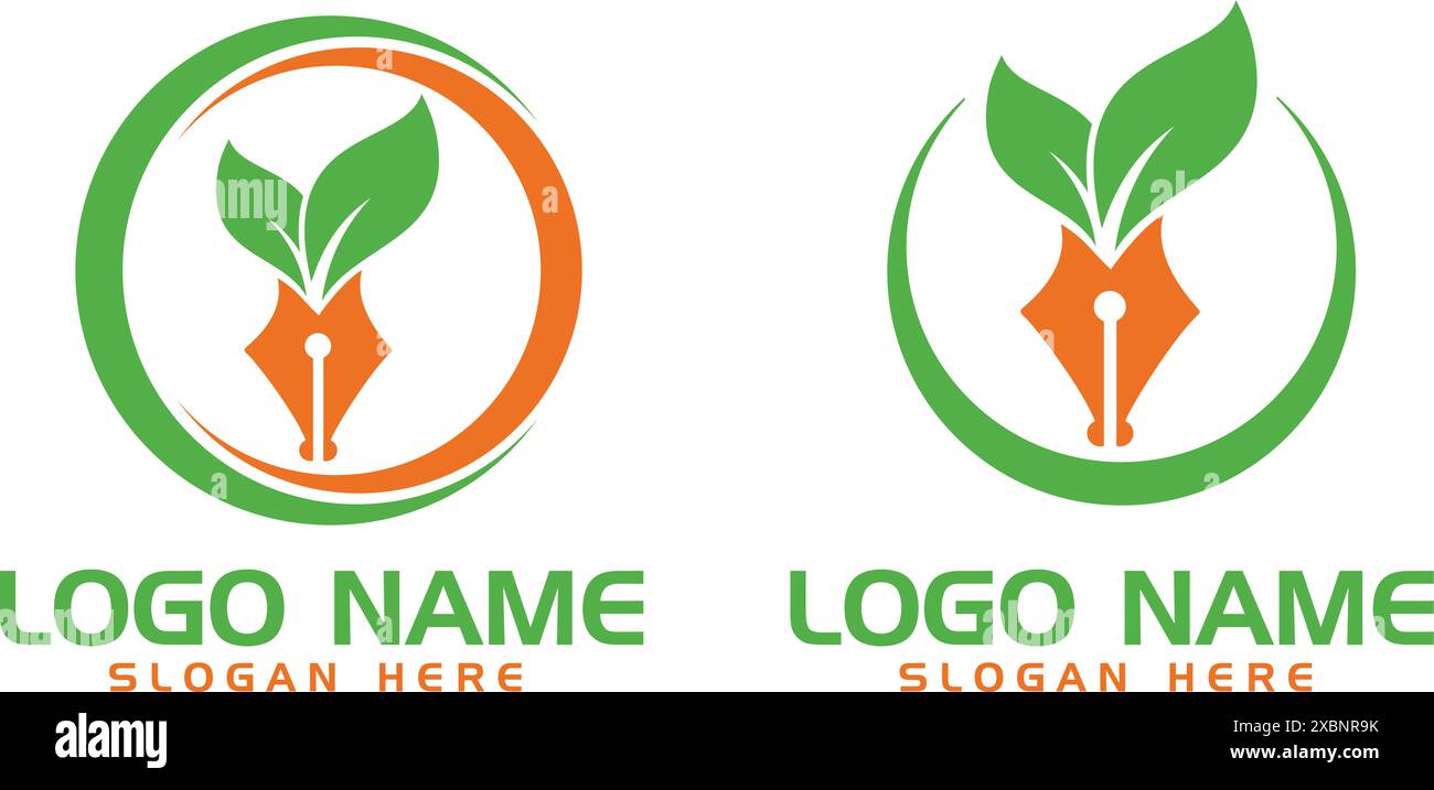 Leaf and pen combination natural logo design Stock Vector Image & Art ...