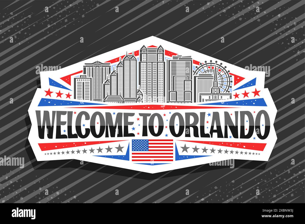 Vector logo for Orlando, white decorative sign with line illustration ...