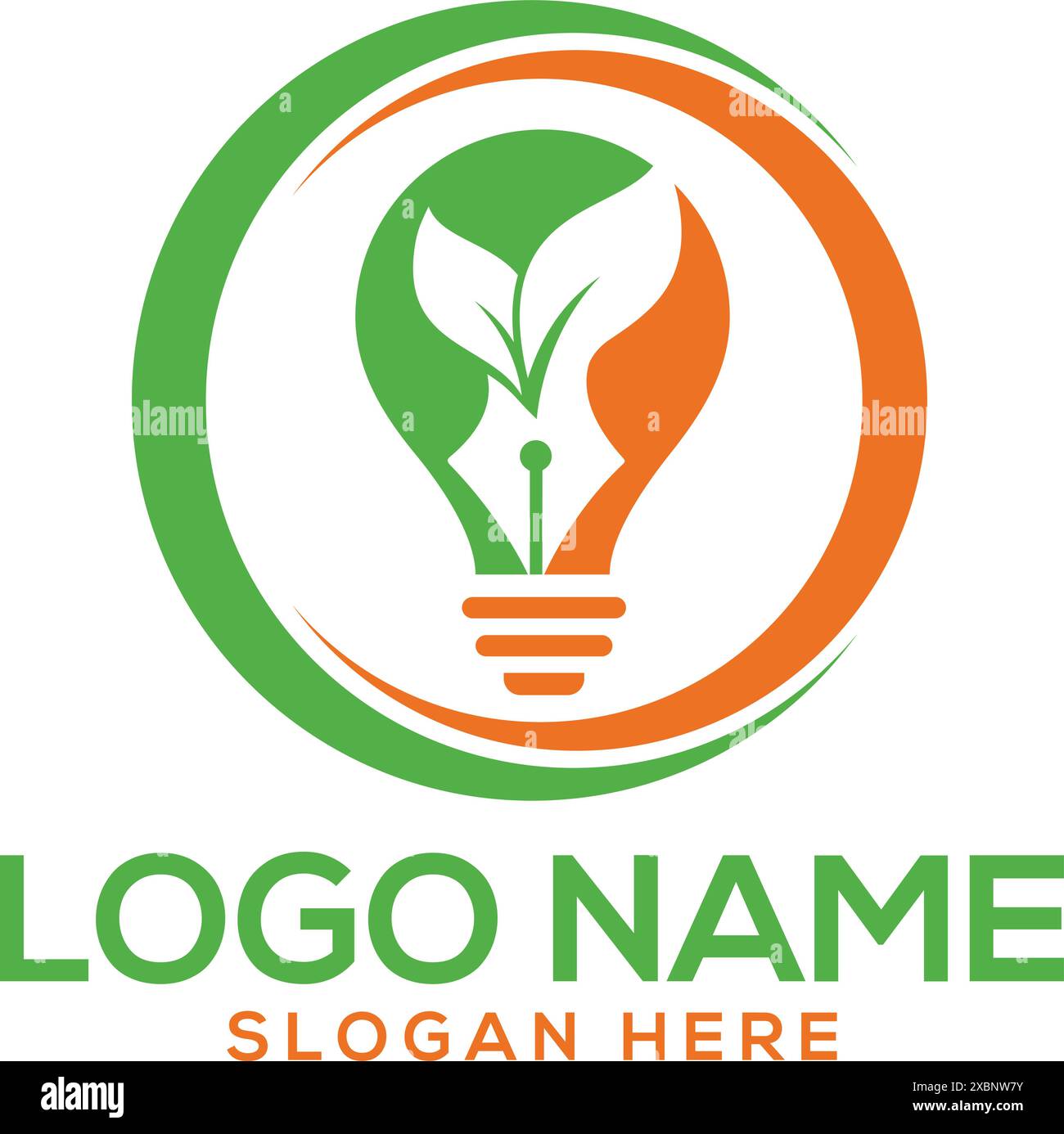 Leaf, pen and bulb icon combination knowledge logo design. Green ...